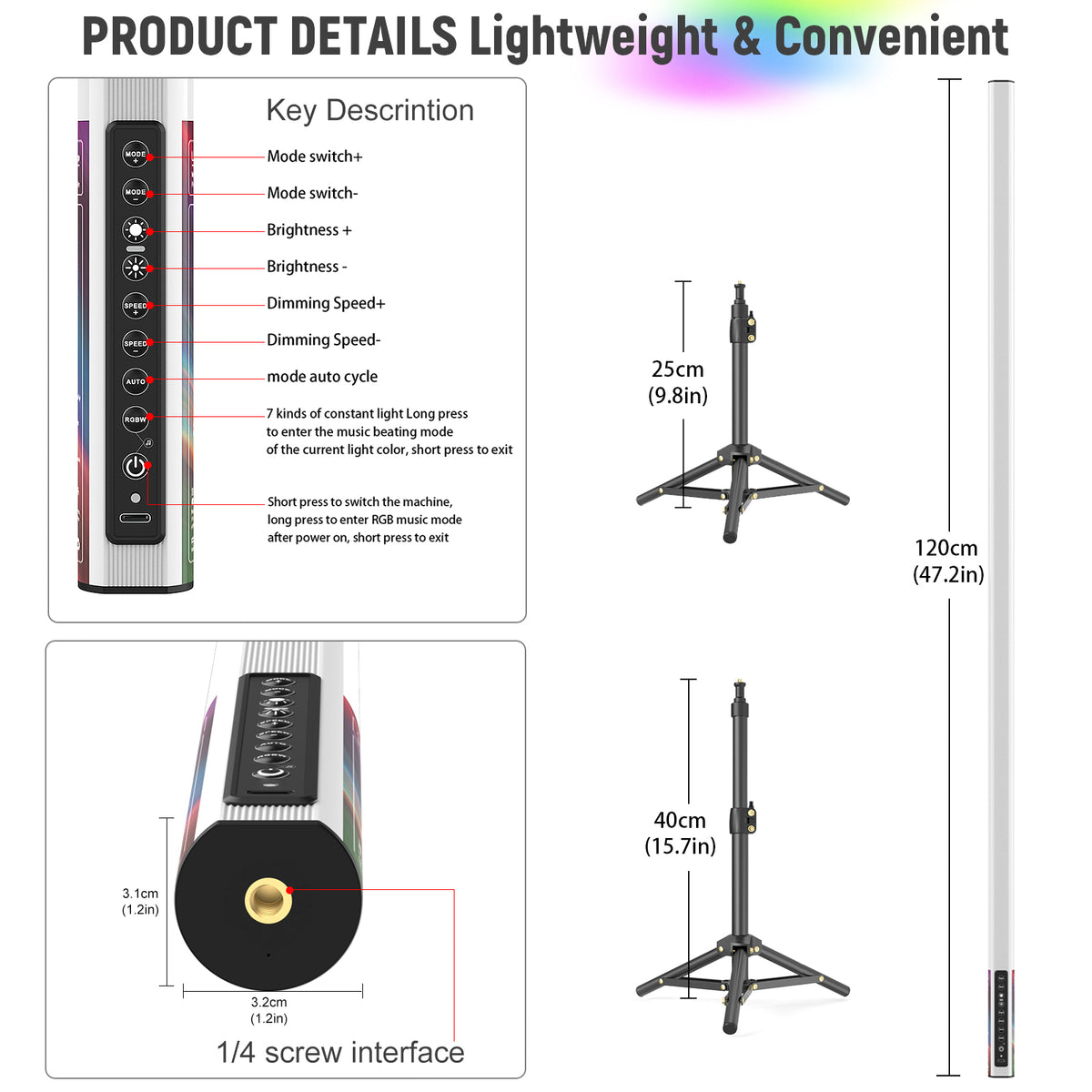 LUXCEO LED RGB Mood Light Tripod Set DJ Lighting for Halloween Christm ...